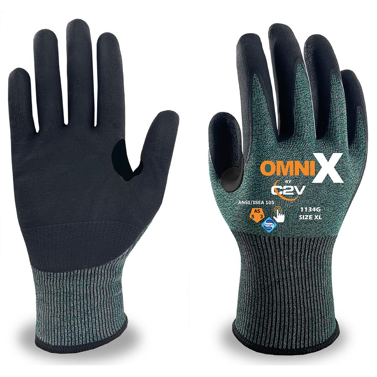 Safety Products Inc - OMNI-X 1134G, Black Micro Foam Nitrile Palm Coated, 18 Gauge, Cut Level A5