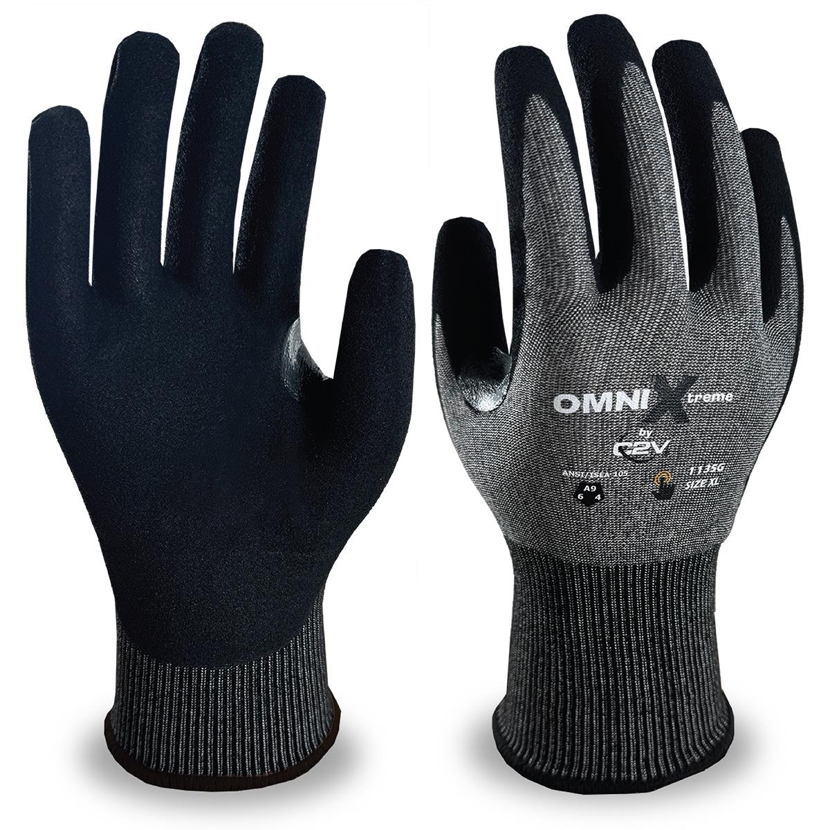 Safety Products Inc - OMNI Xtreme 1135G, Black Sandy Nitrile Palm Coated, 18 Gauge, Cut Level A9