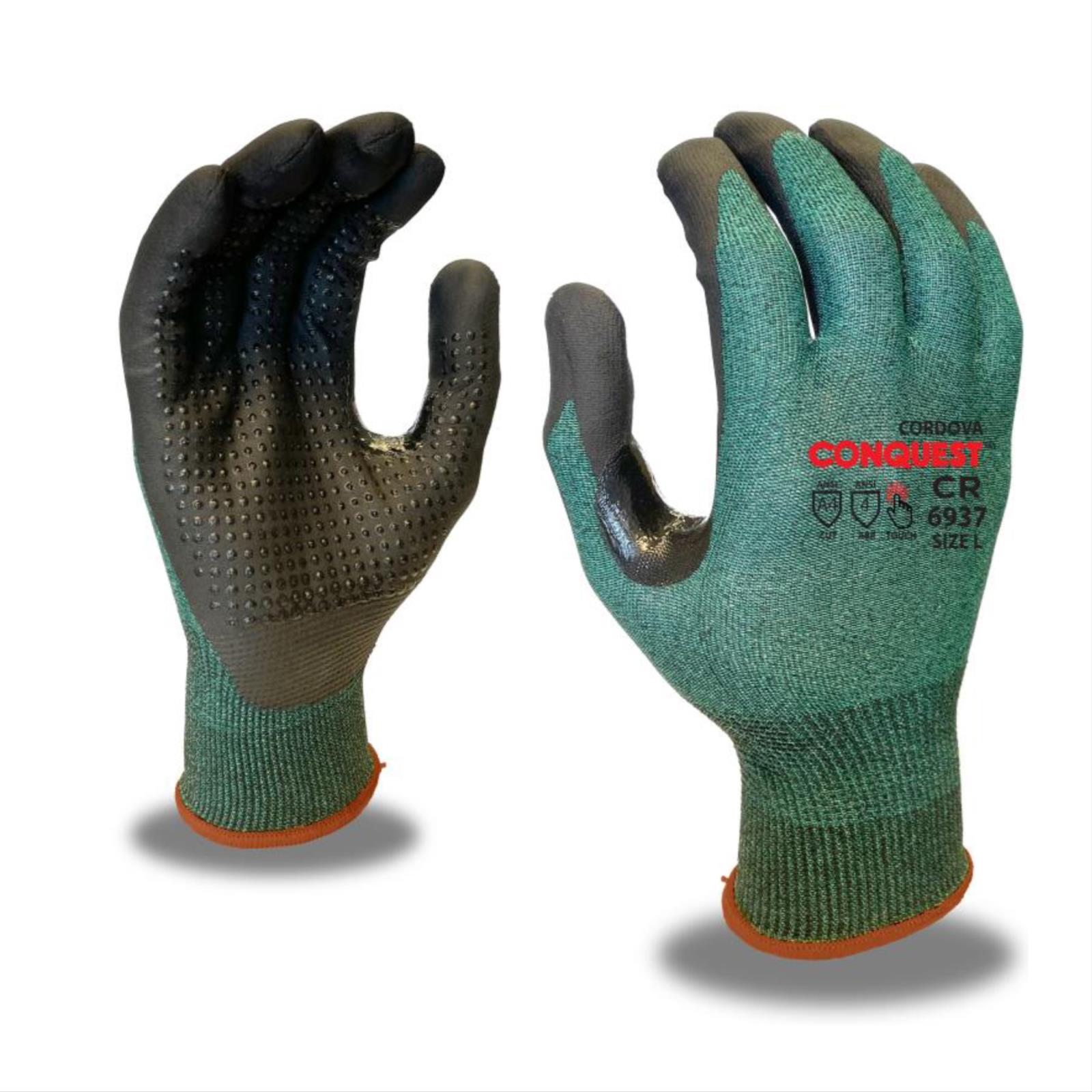Safety Products Inc - CONQUEST CR™ HPPG™ Microfoam Nitrile Coating, Nitrile Dots, Cut Level A4