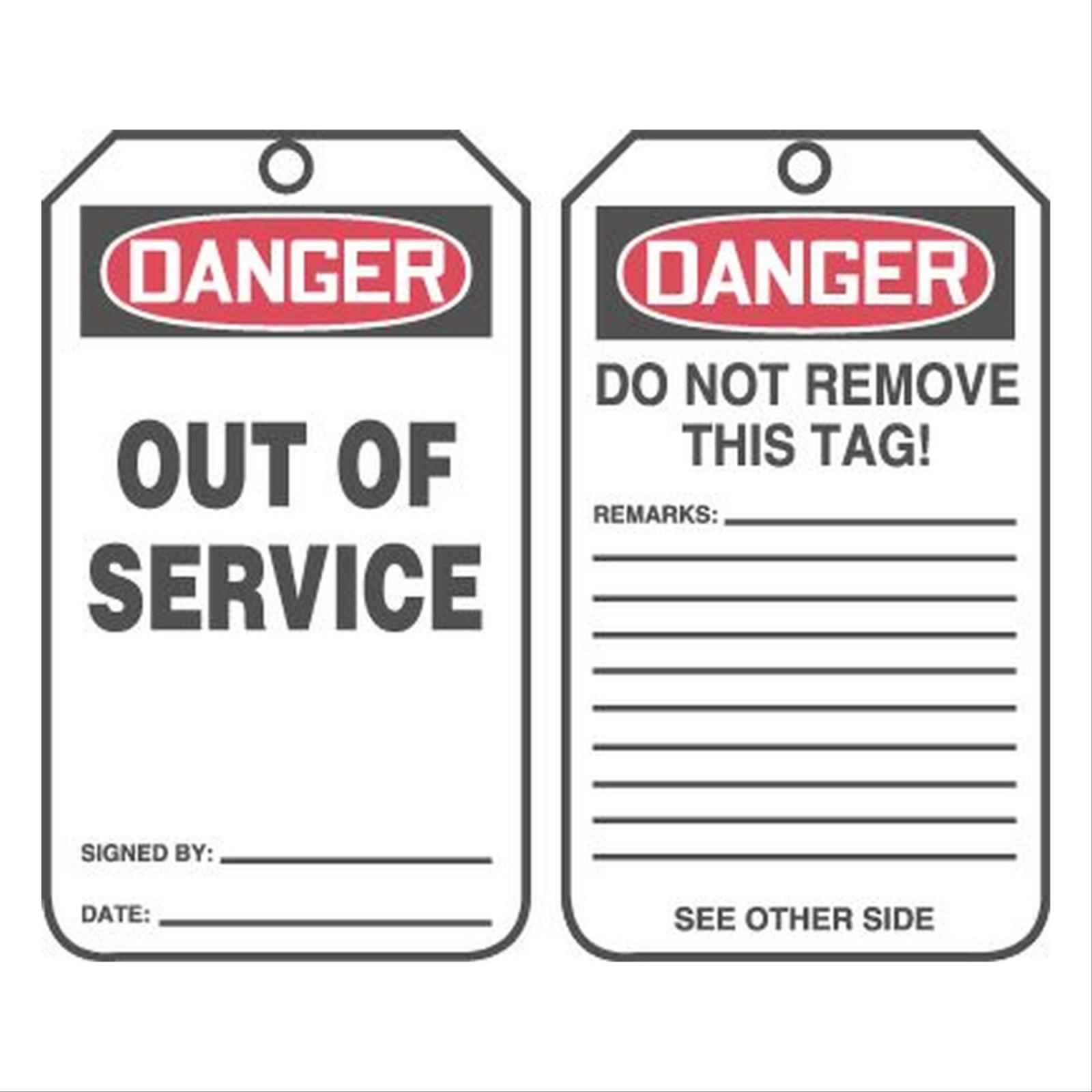 Safety Products Inc - OSHA Danger Safety Tag: Out Of Service, with Back