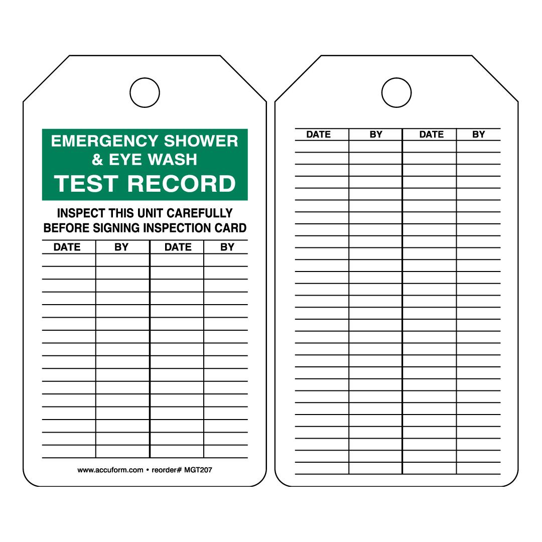 Safety Products Inc - Emergency Shower and Eye Wash Inspection Tag