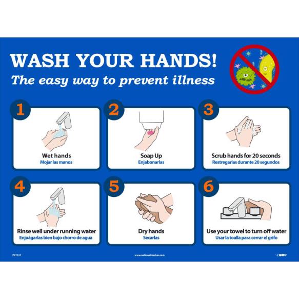 Safety Products Inc - COVID-19 Steps To Washing Your Hands Poster